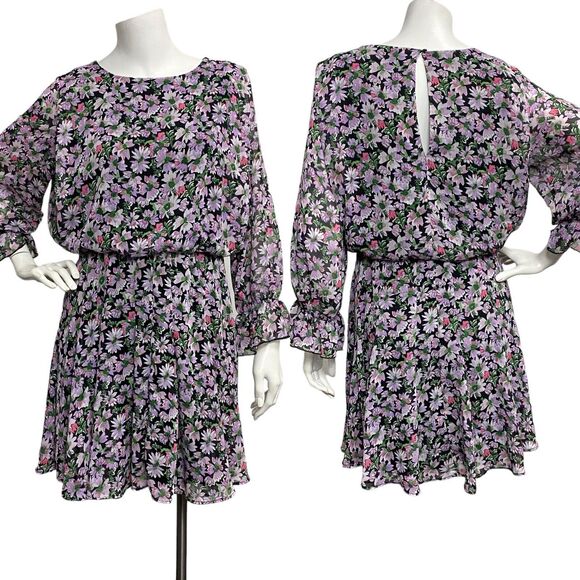 Zara | Dresses | Zara Womens Med Purple Floral Mini Dress Drop Waist ...